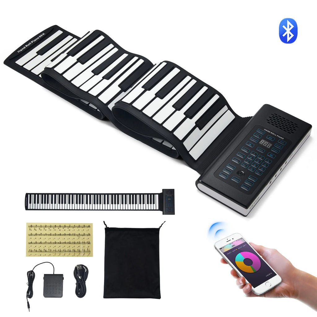 88 Keys Foldable Roll-up Digital Piano With Rechargeable Battery 128 R ...