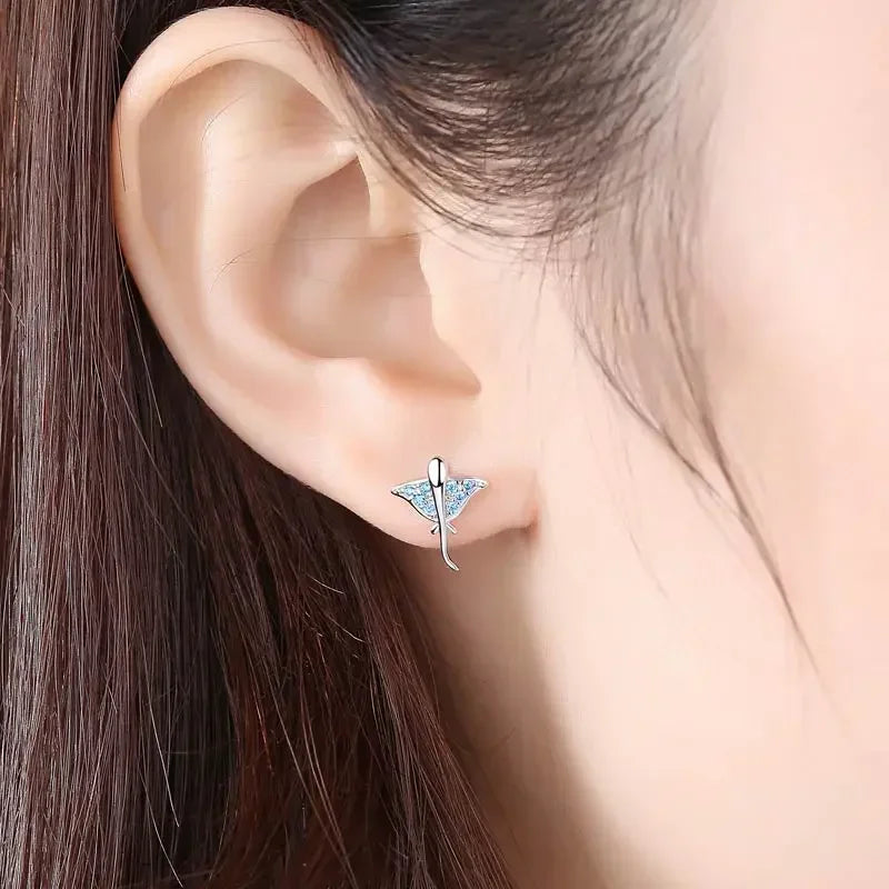 925 Sterling Silver Ocean Blue Devil Ray Stud Earrings — Cloverbliss Co ...