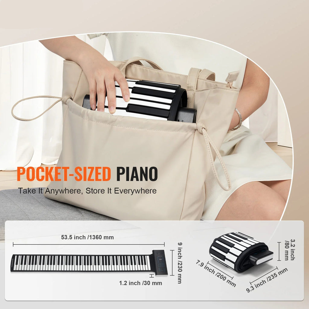 88 Keys Foldable Roll-up Digital Piano With Rechargeable Battery 128 R ...