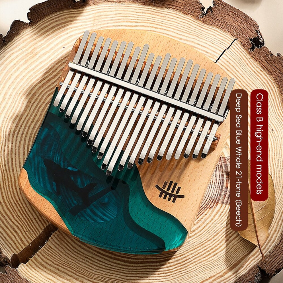 17 or 21 Keys Ocean Blue Whale Solid Beech Epoxy Resin Kalimba Pine Th ...