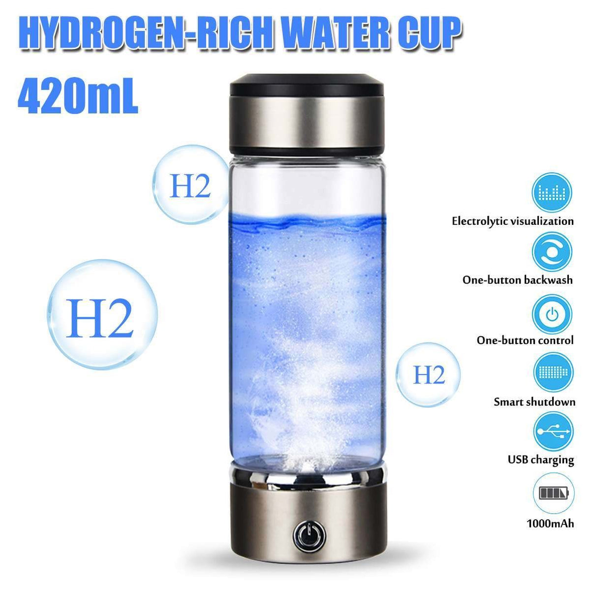 Hydrogen Rich Ionizer Glass Water Bottle | Boost Anti-Aging ...