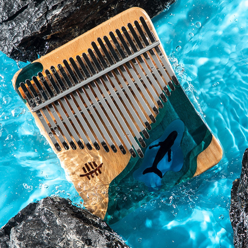 17 or 21 Keys Ocean Blue Whale Solid Beech Epoxy Resin Kalimba Pine Th ...