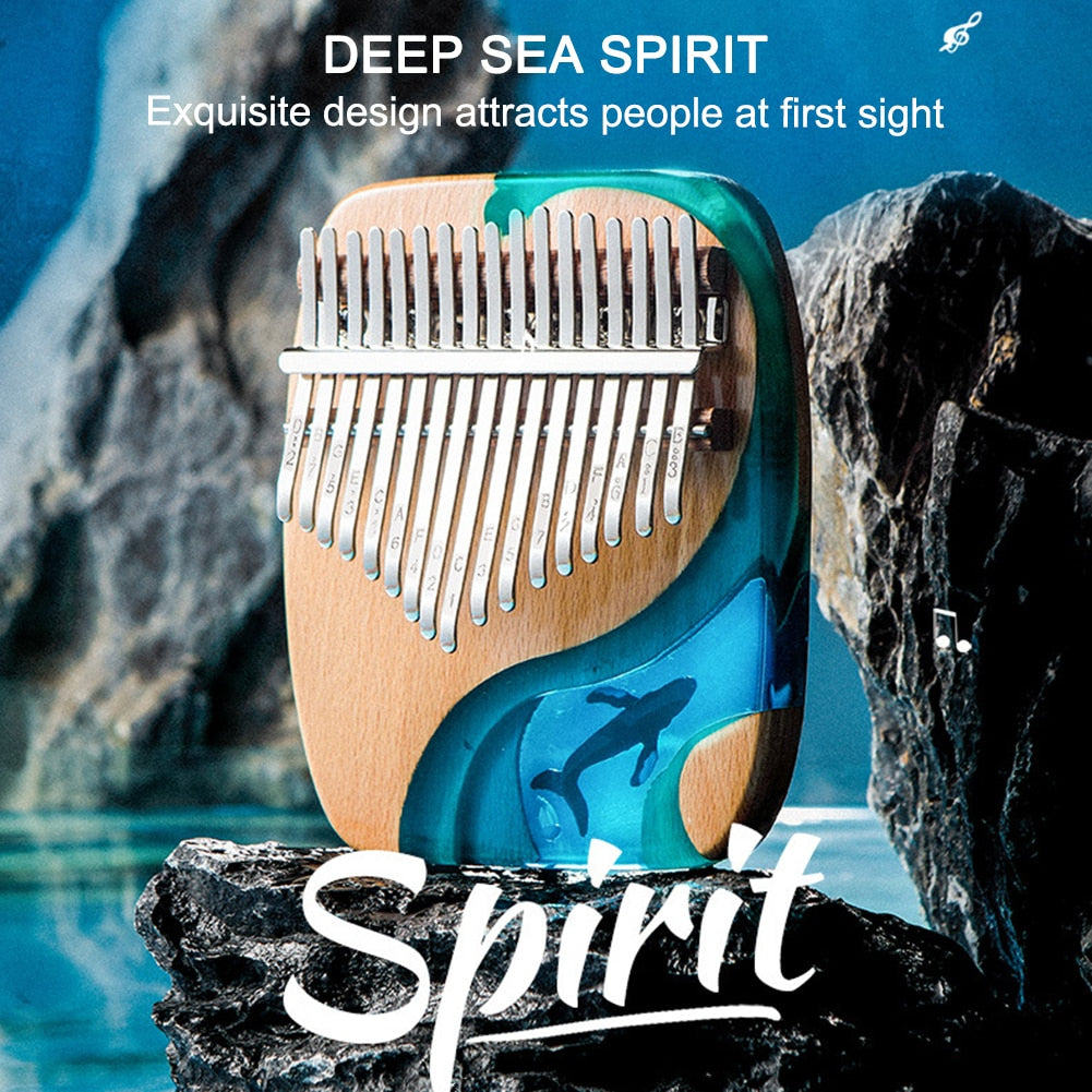 17 or 21 Keys Ocean Blue Whale Solid Beech Epoxy Resin Kalimba Pine Th ...